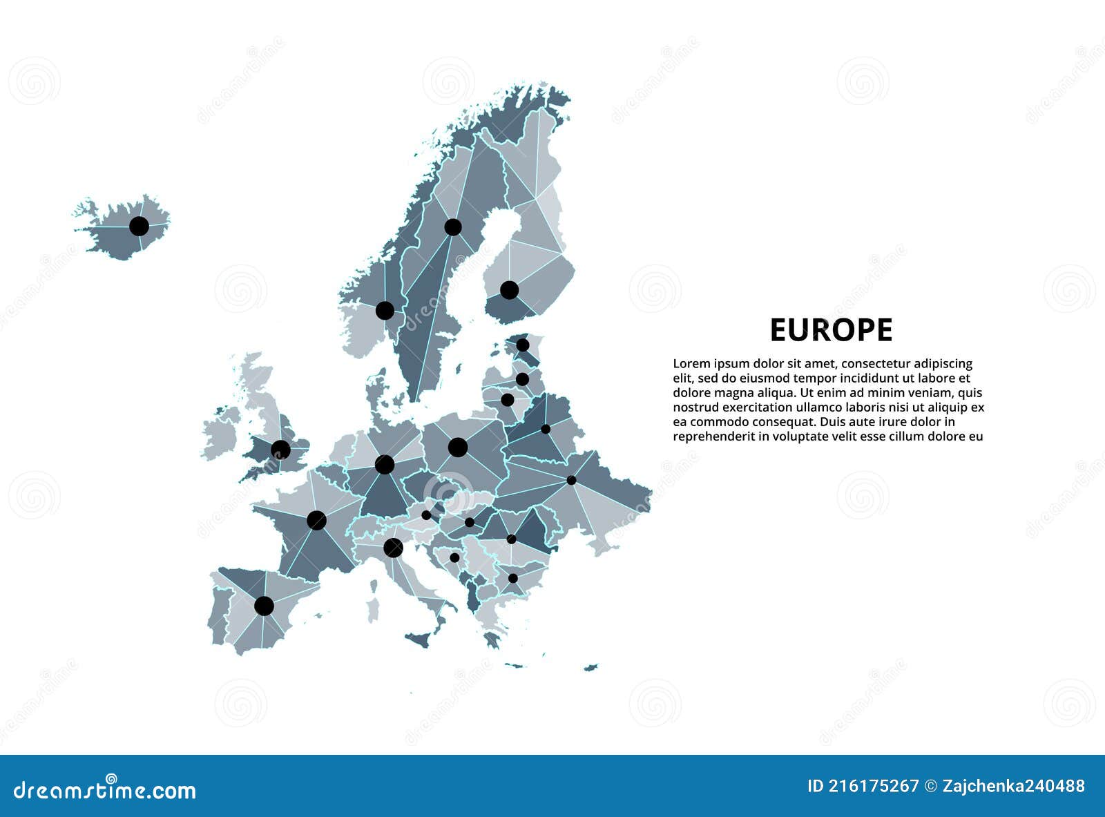 Europe Communication Network Map. Vector Image of a Low Poly Global Map ...
