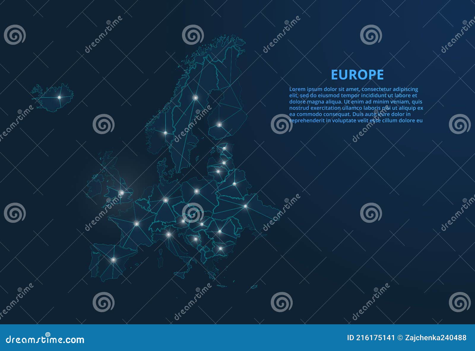Europe Communication Network Map. Vector Low Poly Image of a Global Map ...