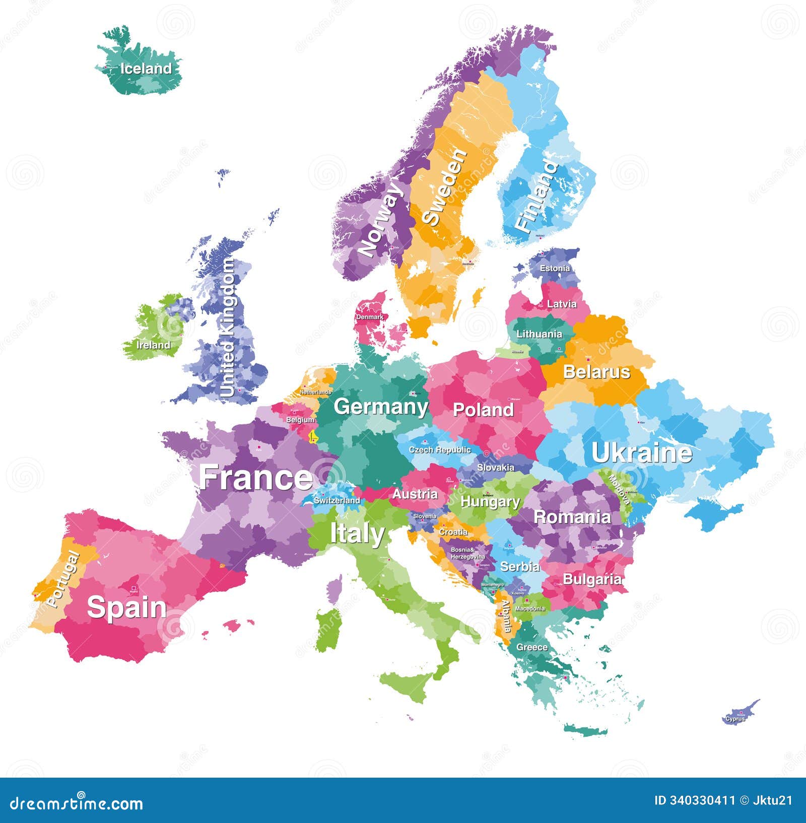 Europe Detailed Colored Map with Administrative Divisions Borders ...
