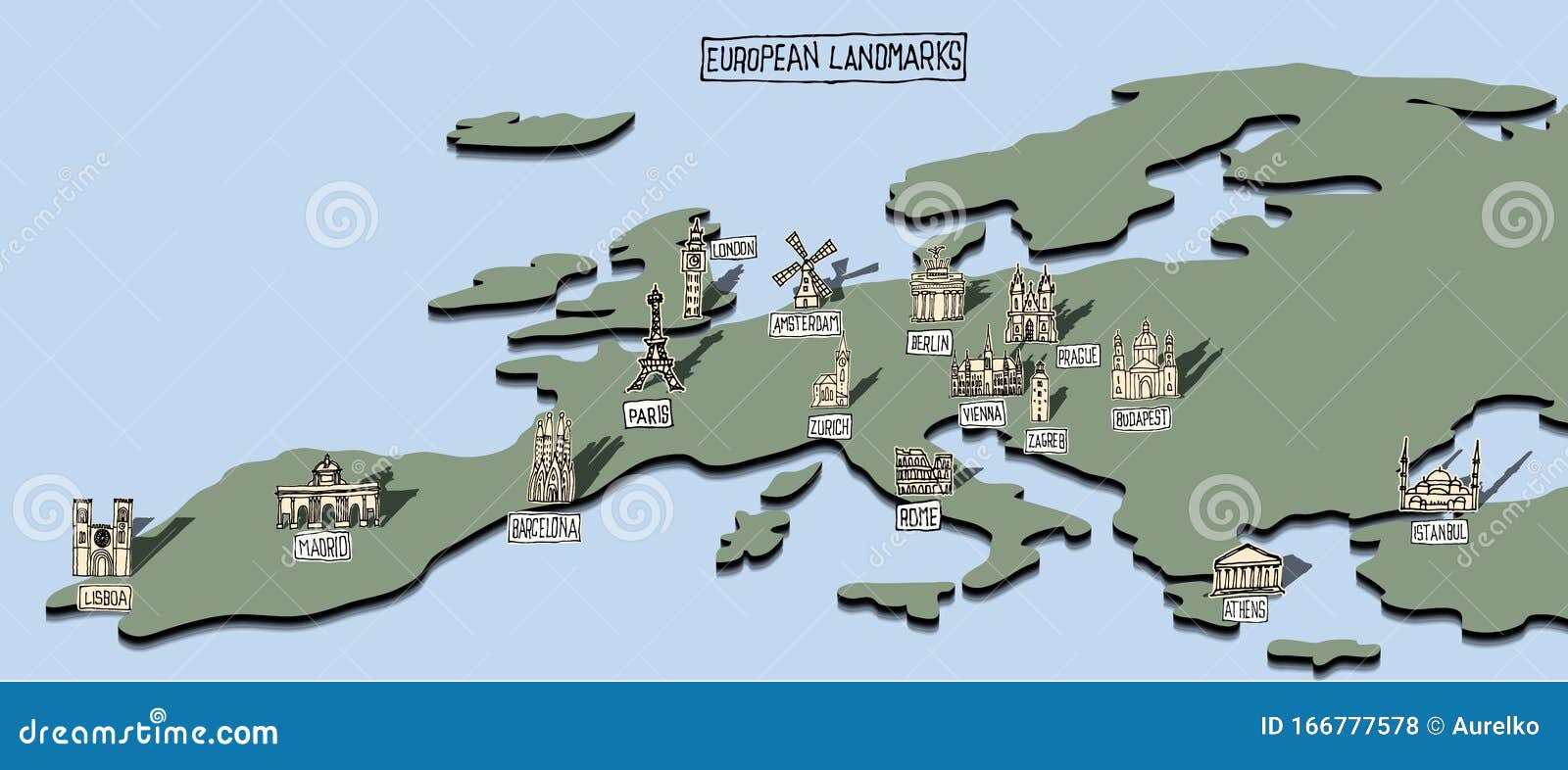 Europe doodle stock vector. Illustration of landmarks - 166777578