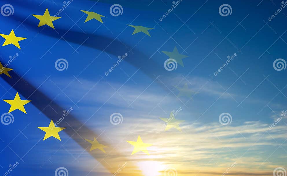 Europe Flag on Background of Sky Stock Vector - Illustration of texture ...