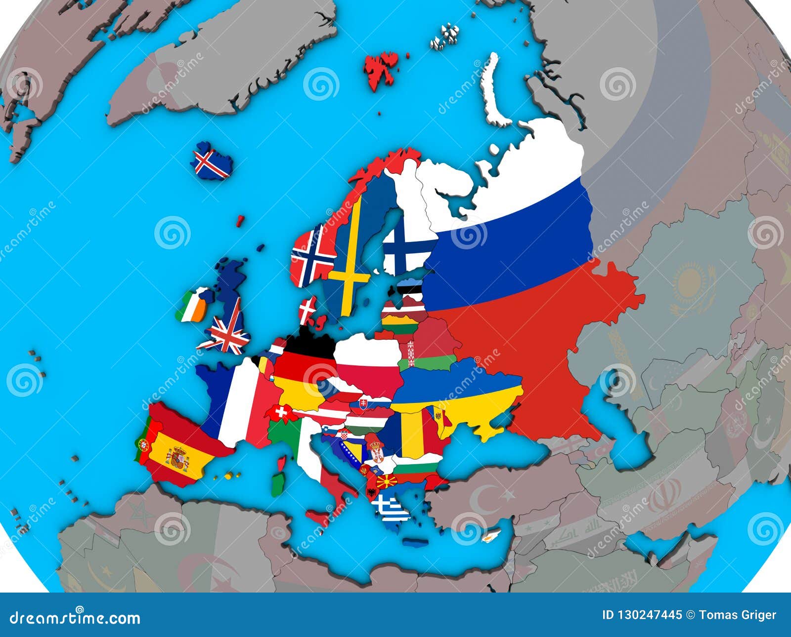 Europe with Flags on 3D Map Stock Illustration - Illustration of render ...