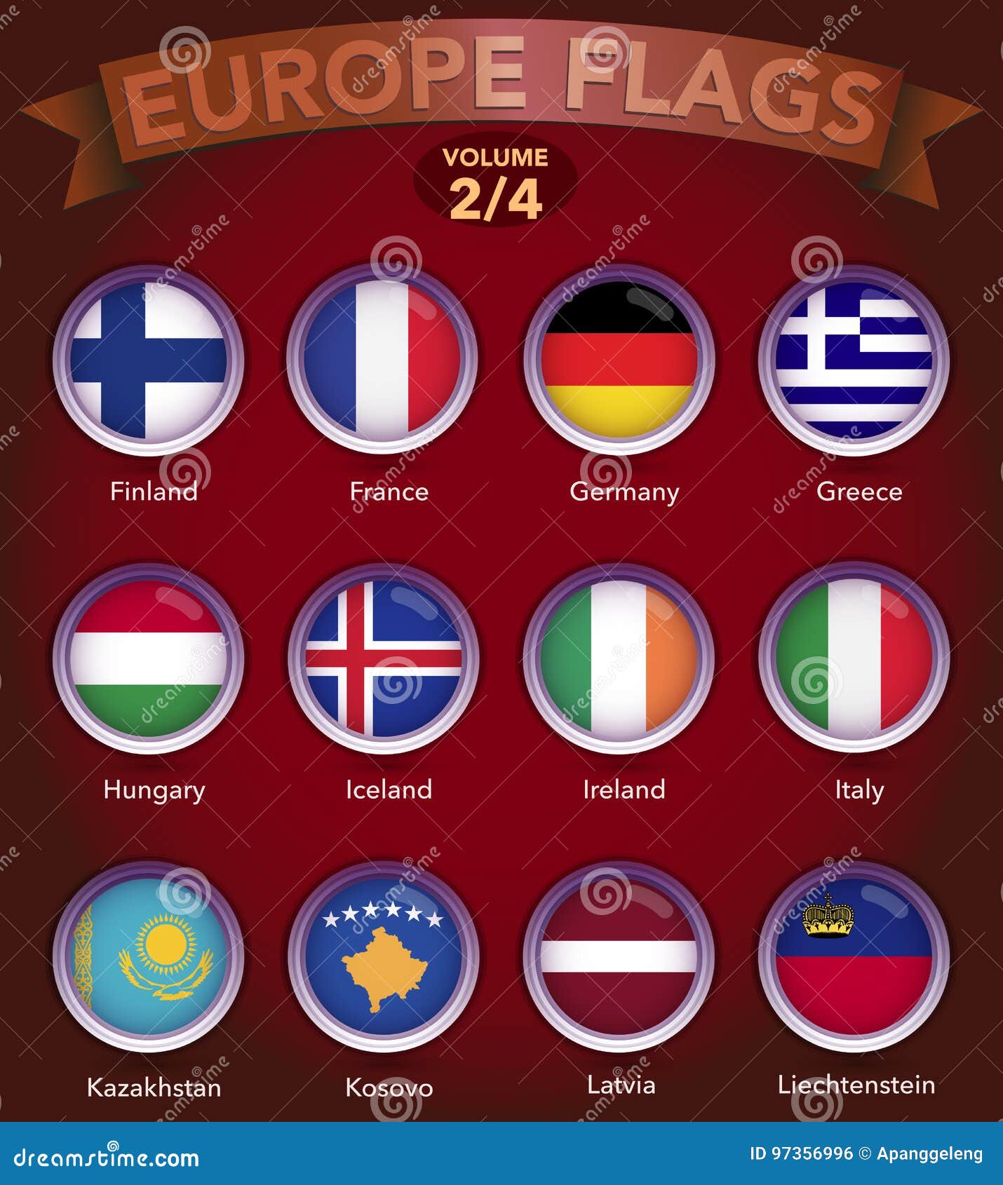 Europe Flags Round Shape with Bevel Volume 2 Stock Vector ...