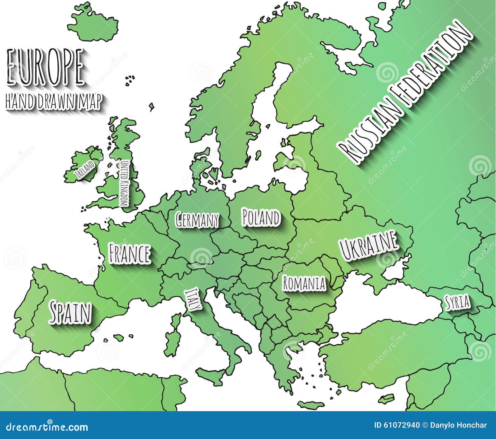 Europe hand drawn map. stock vector. Illustration of background - 61072940