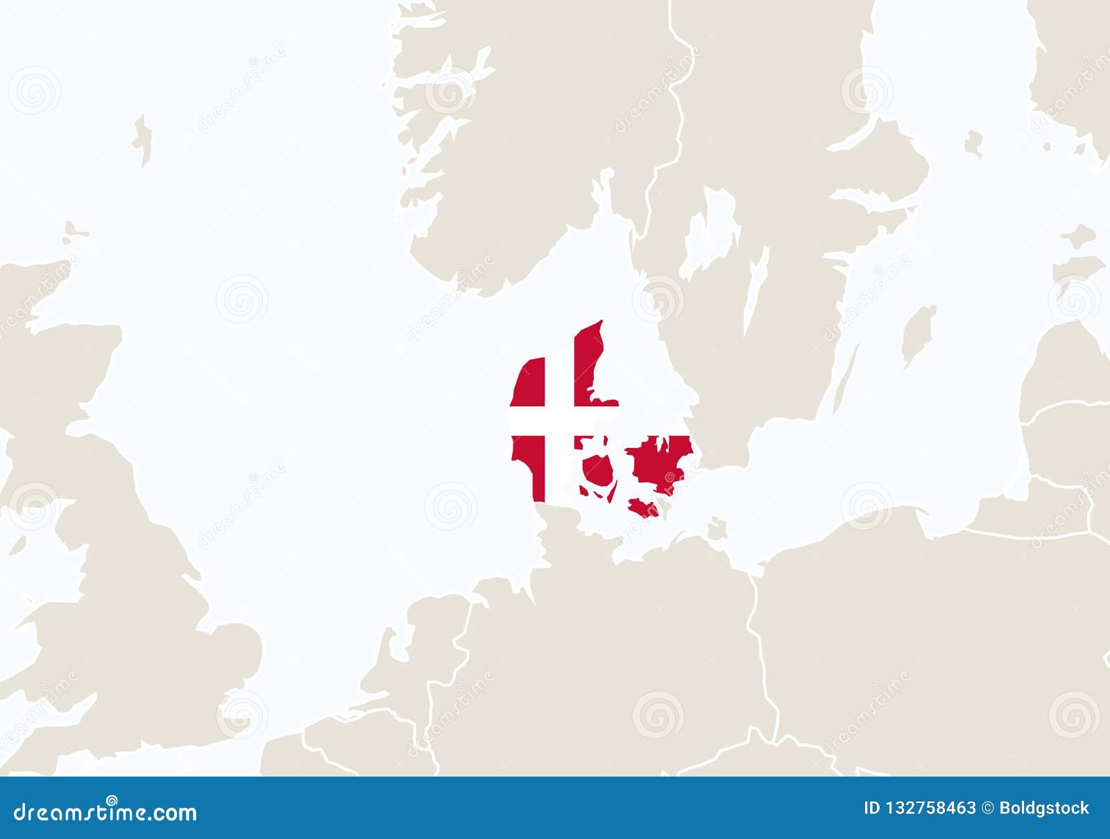 Europe with Highlighted Denmark Map Stock Vector - Illustration of blue ...