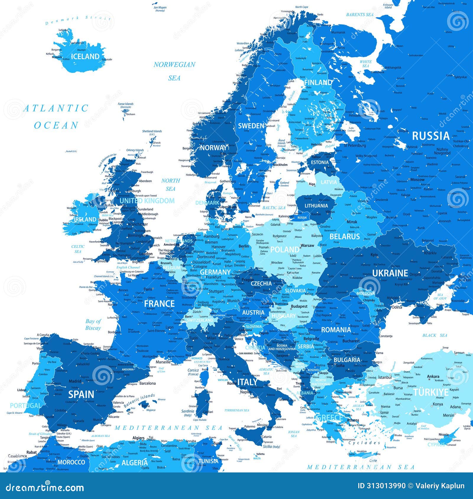 Europe - Highly Detailed Blue Colored Vector Map of the Europe. Ideally ...