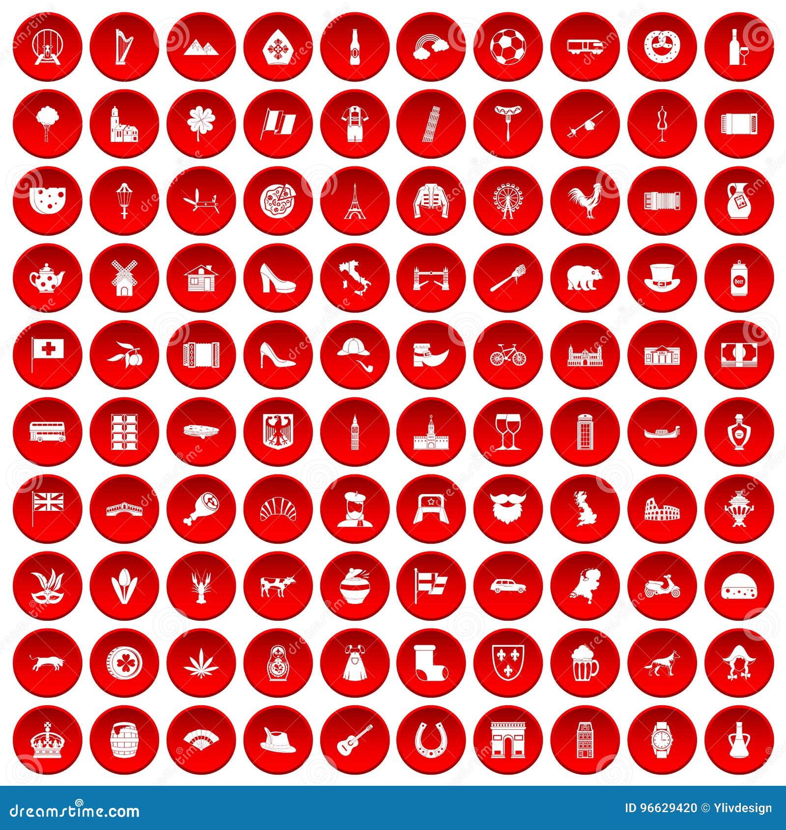 100 Europe icons set red stock vector. Illustration of ireland - 96629420