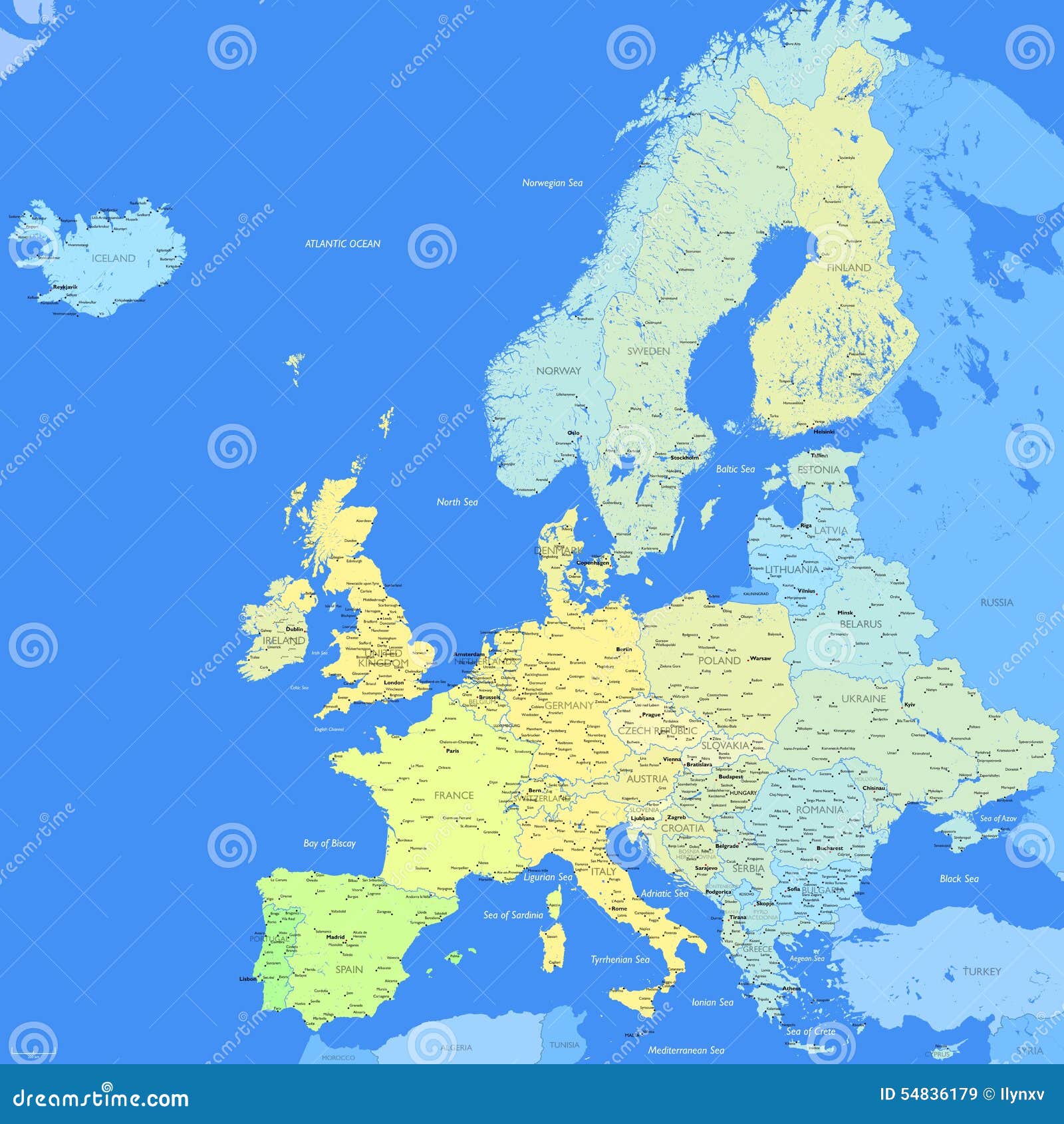 Europe map color stock vector. Illustration of kingdom - 54836179