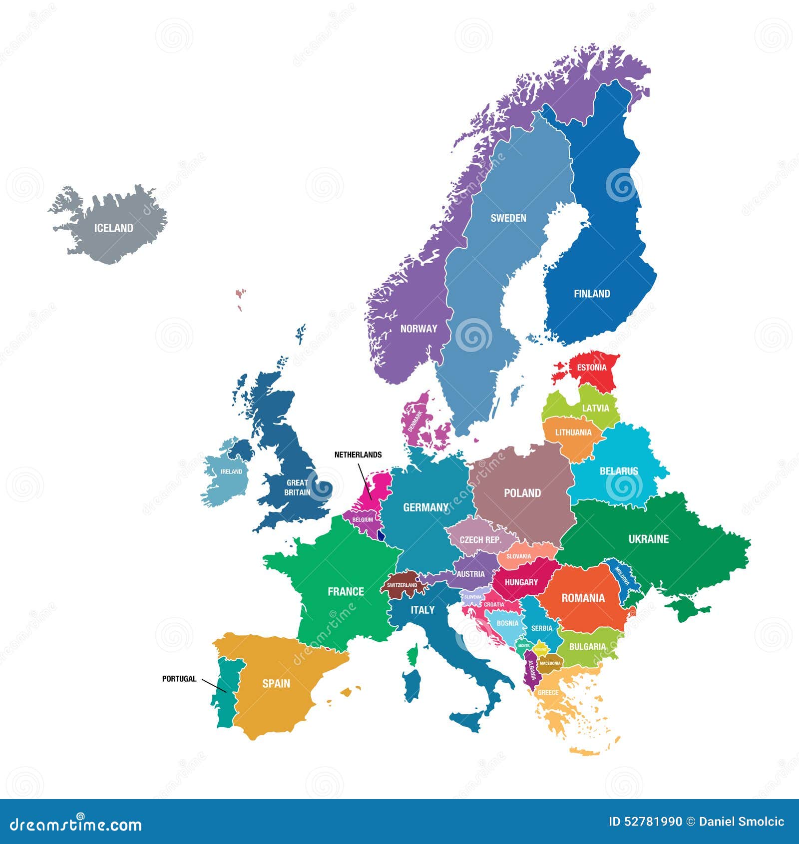 Europe Map Colored Countries Shapes Stock Illustration - Illustration ...