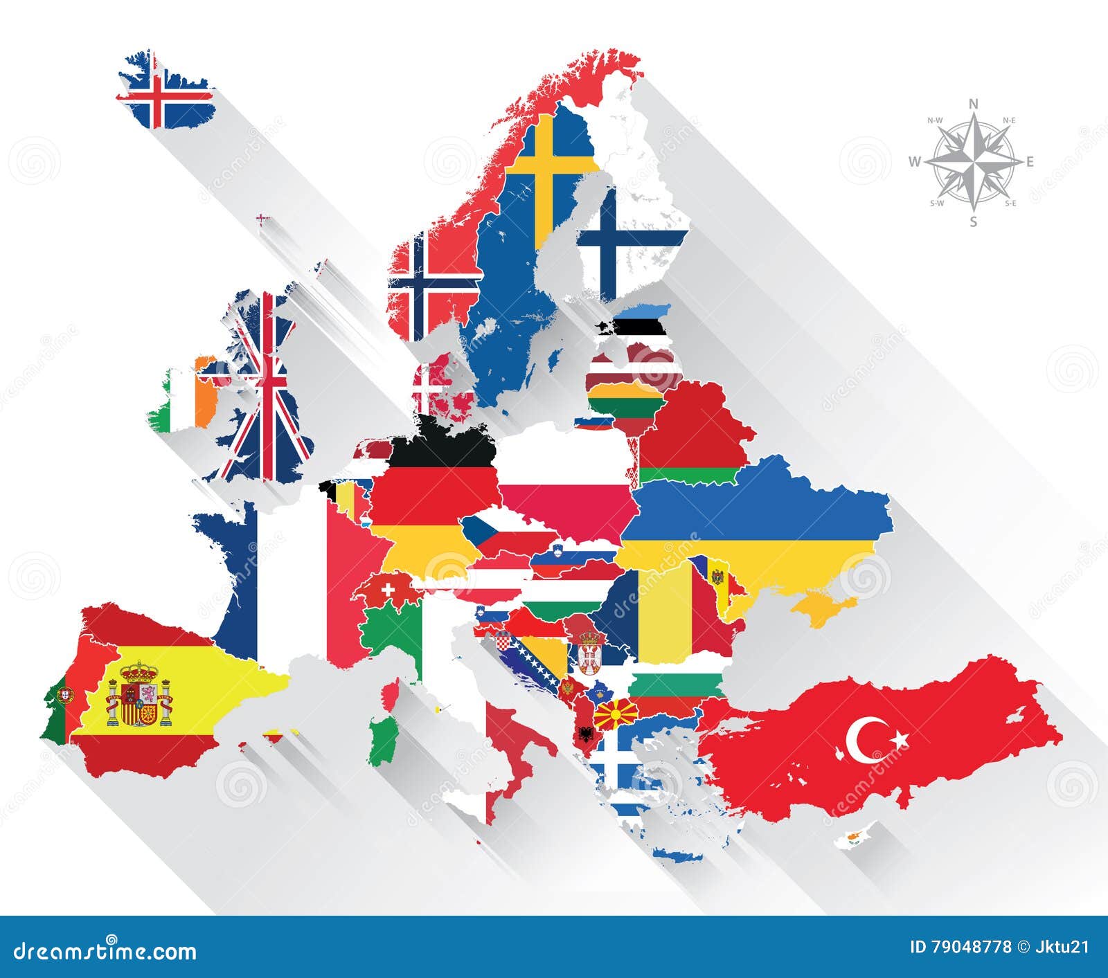 Europe Map Combined With Country Flags. All Elements Separated In ...
