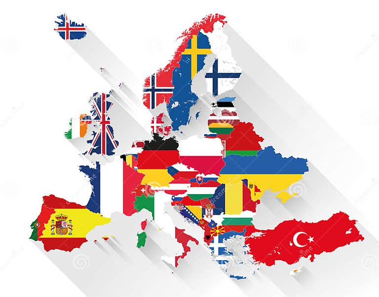 Europe Map with Countries Flags Incorporated Inside. Flat Style Vector ...