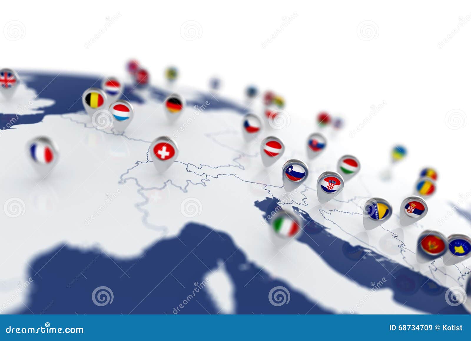 Europe Map with Countries Flags Location Pins Stock Illustration ...