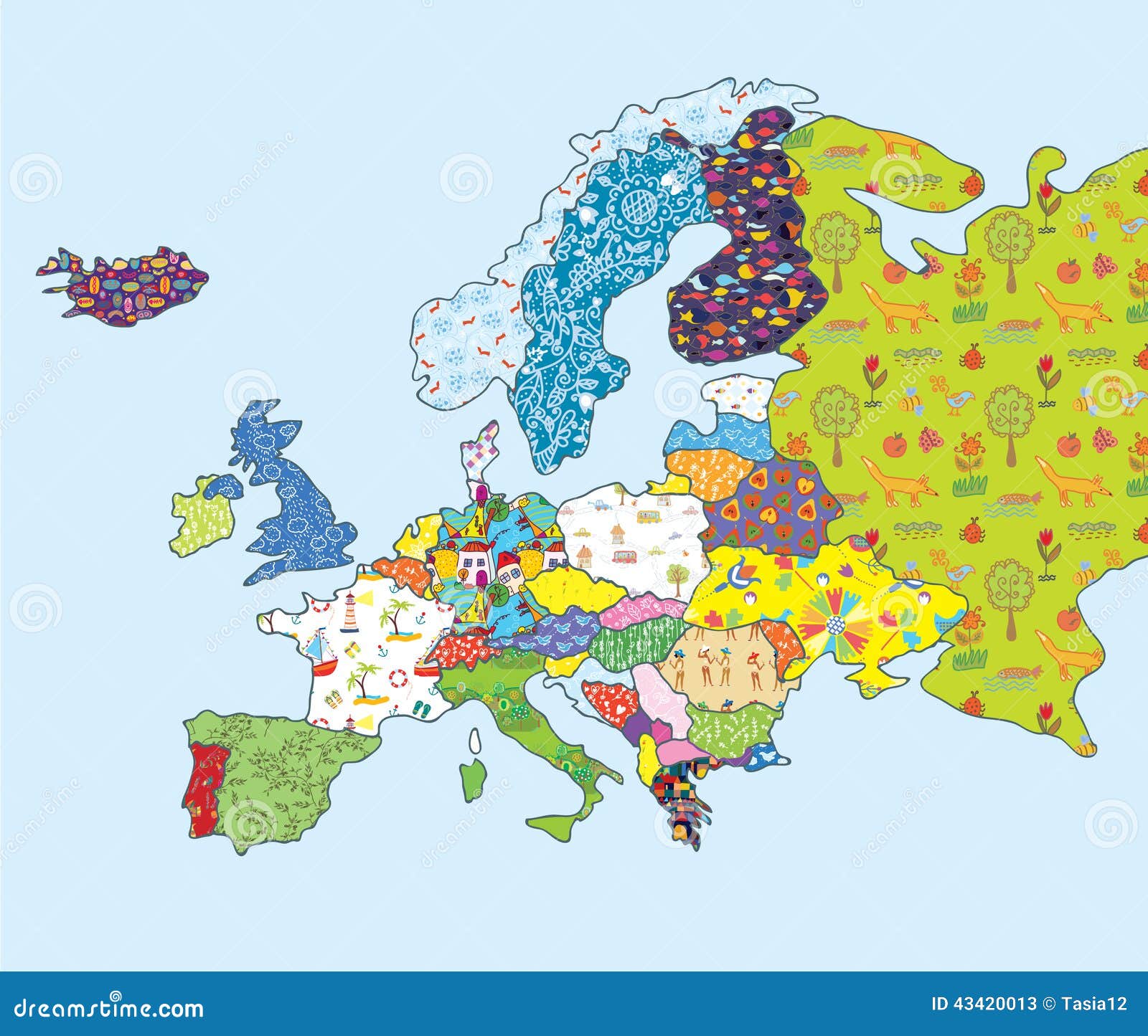 Europe Map Funny Design with Pattern Stock Vector - Illustration of ...