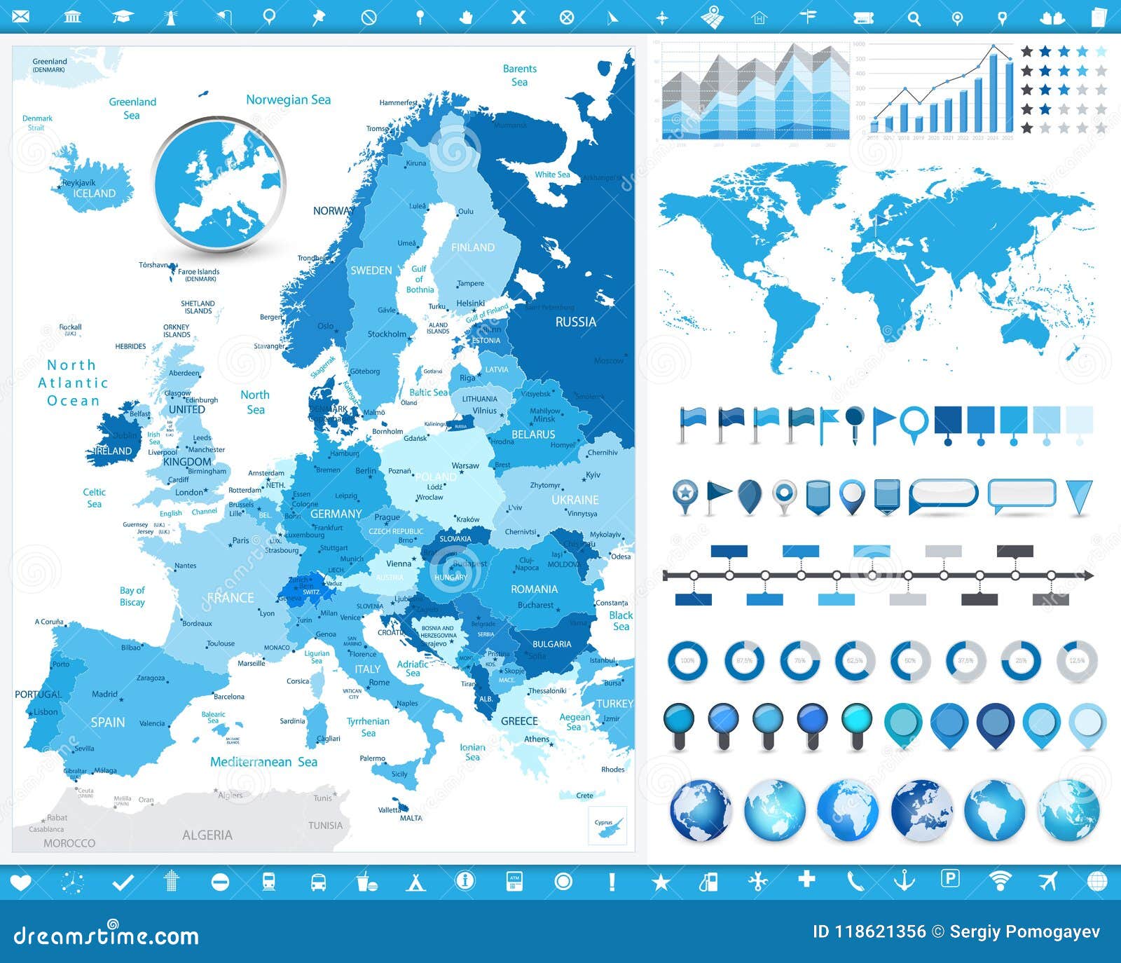 Europe Map and Infographic Elements Stock Vector - Illustration of ...