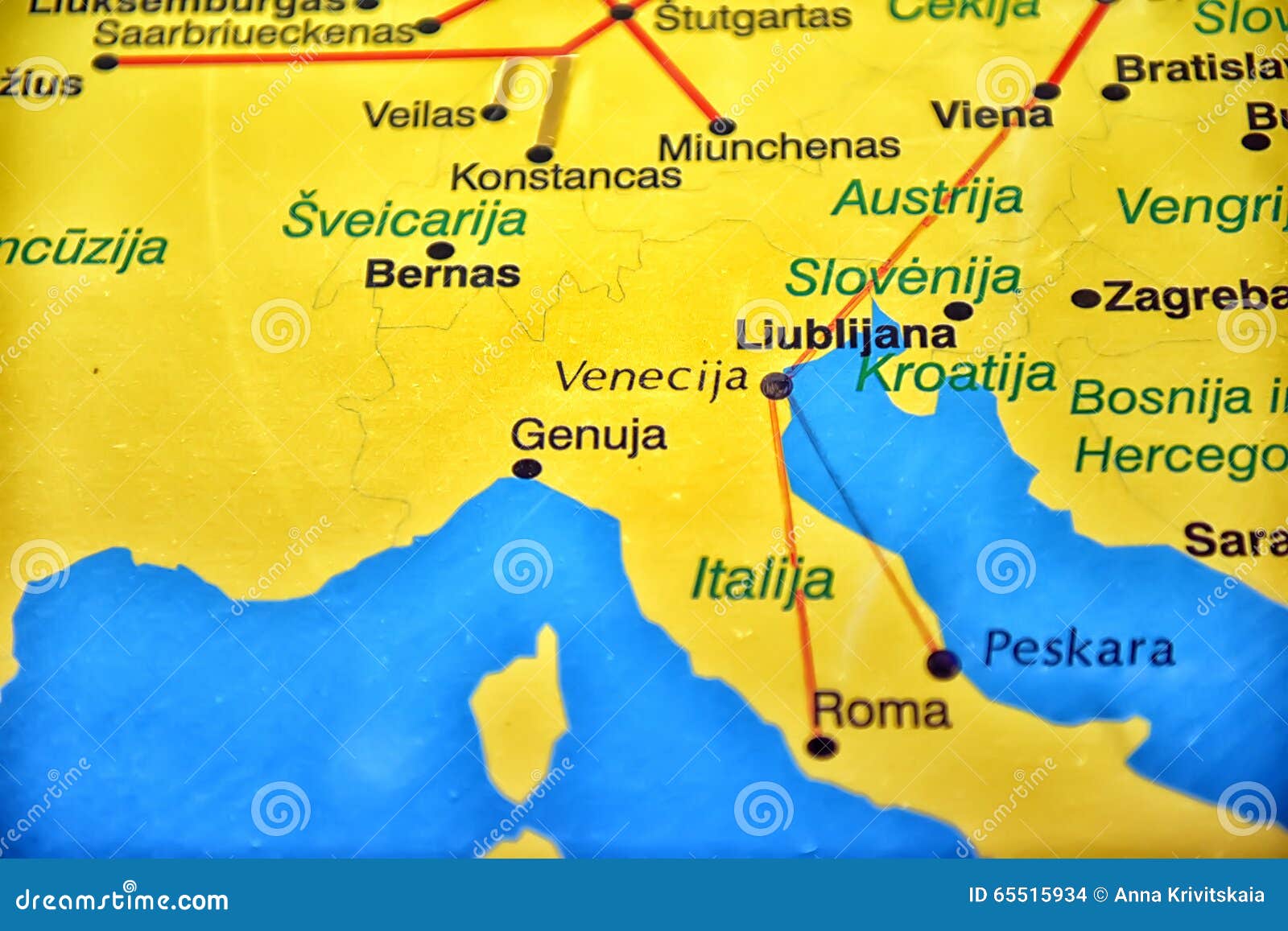 Europe Map with Marked Routes Stock Photo - Image of distance ...