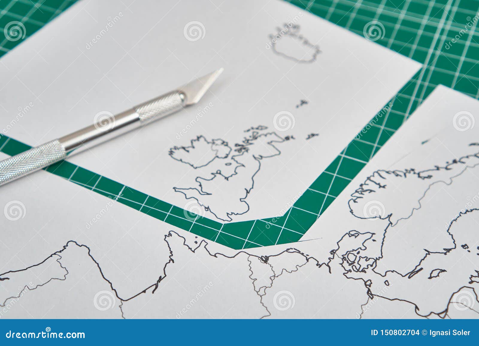 Europe Map with a Ruler and a Cutter Stock Photo - Image of country ...