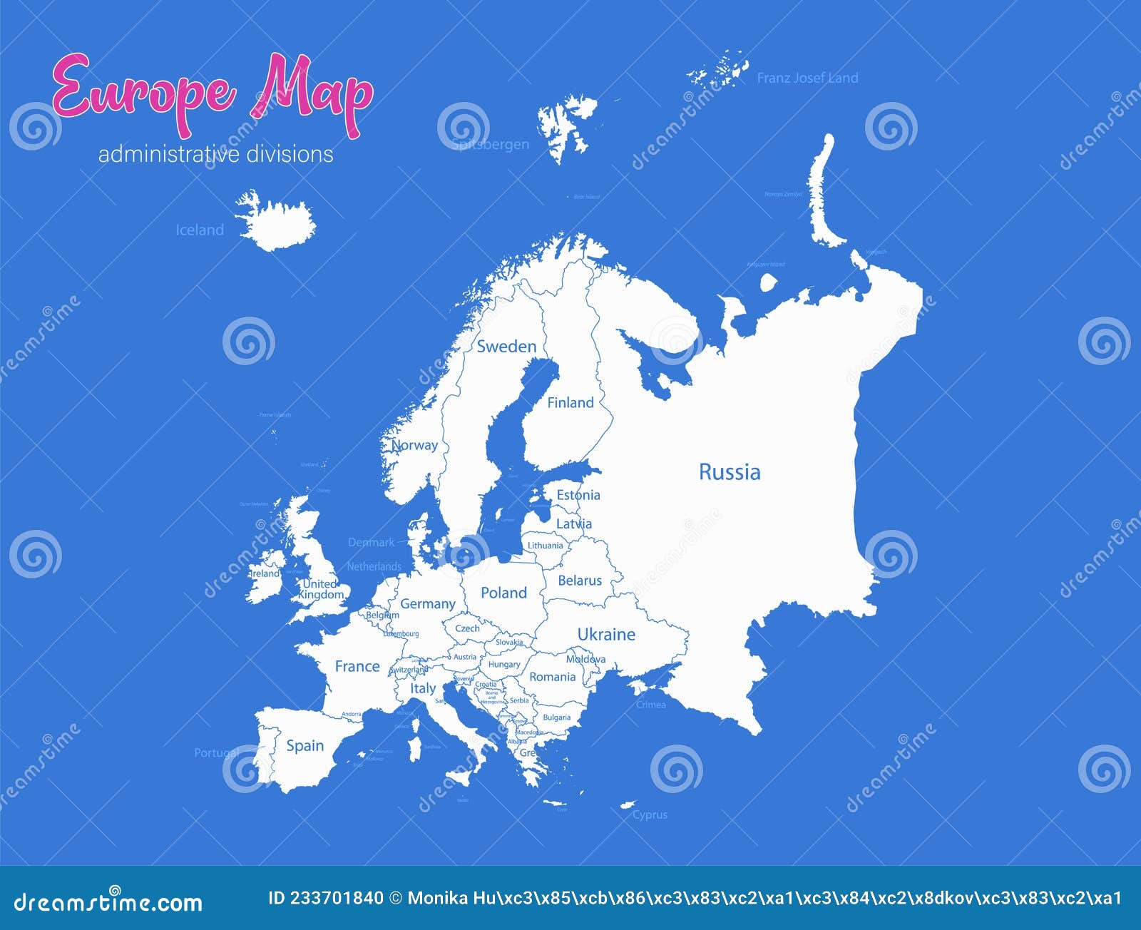 Europe Map, Separate States Whit Names, Blue Background Stock Vector ...