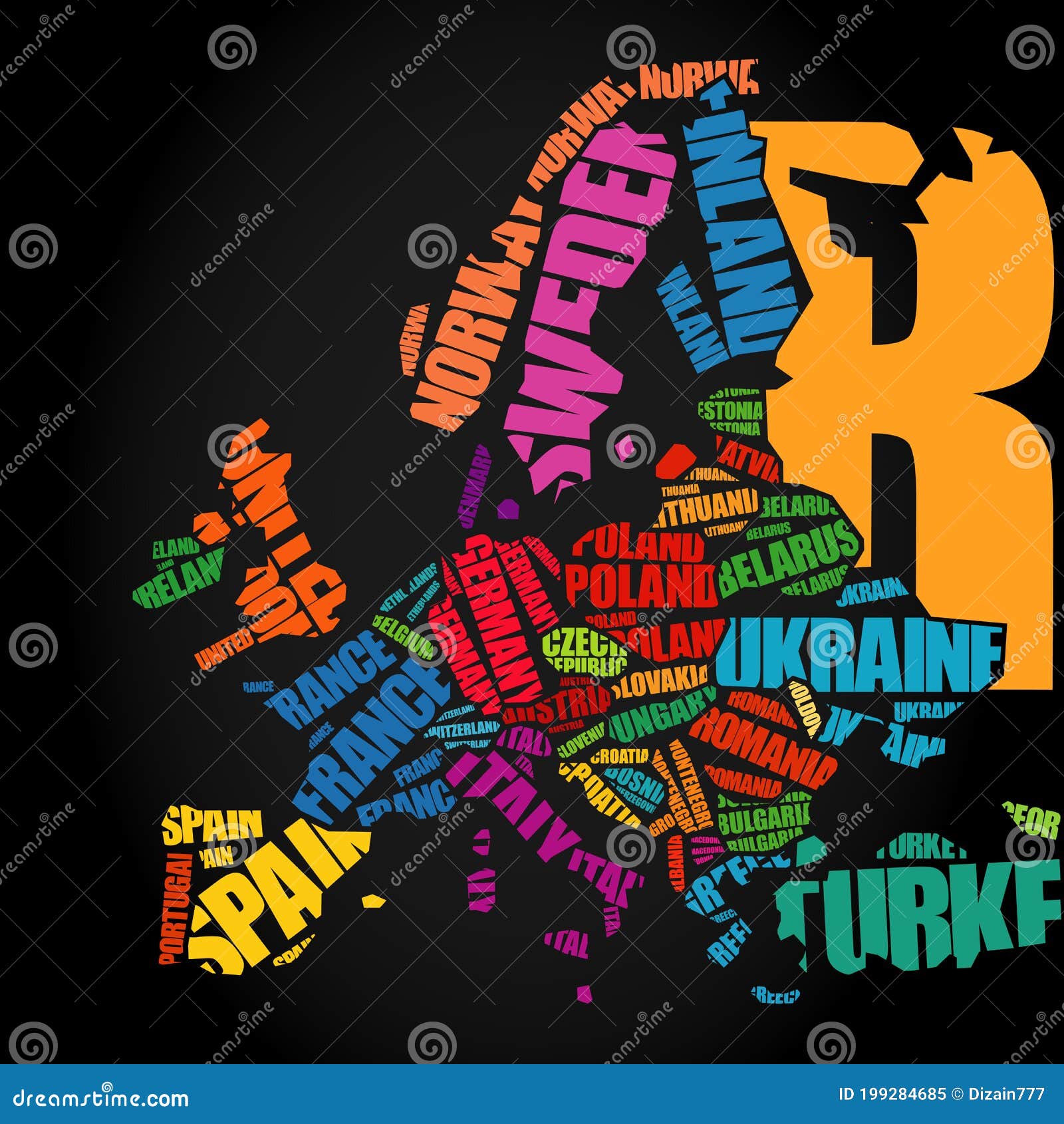 Europe Map in Typography stock illustration. Illustration of flat ...