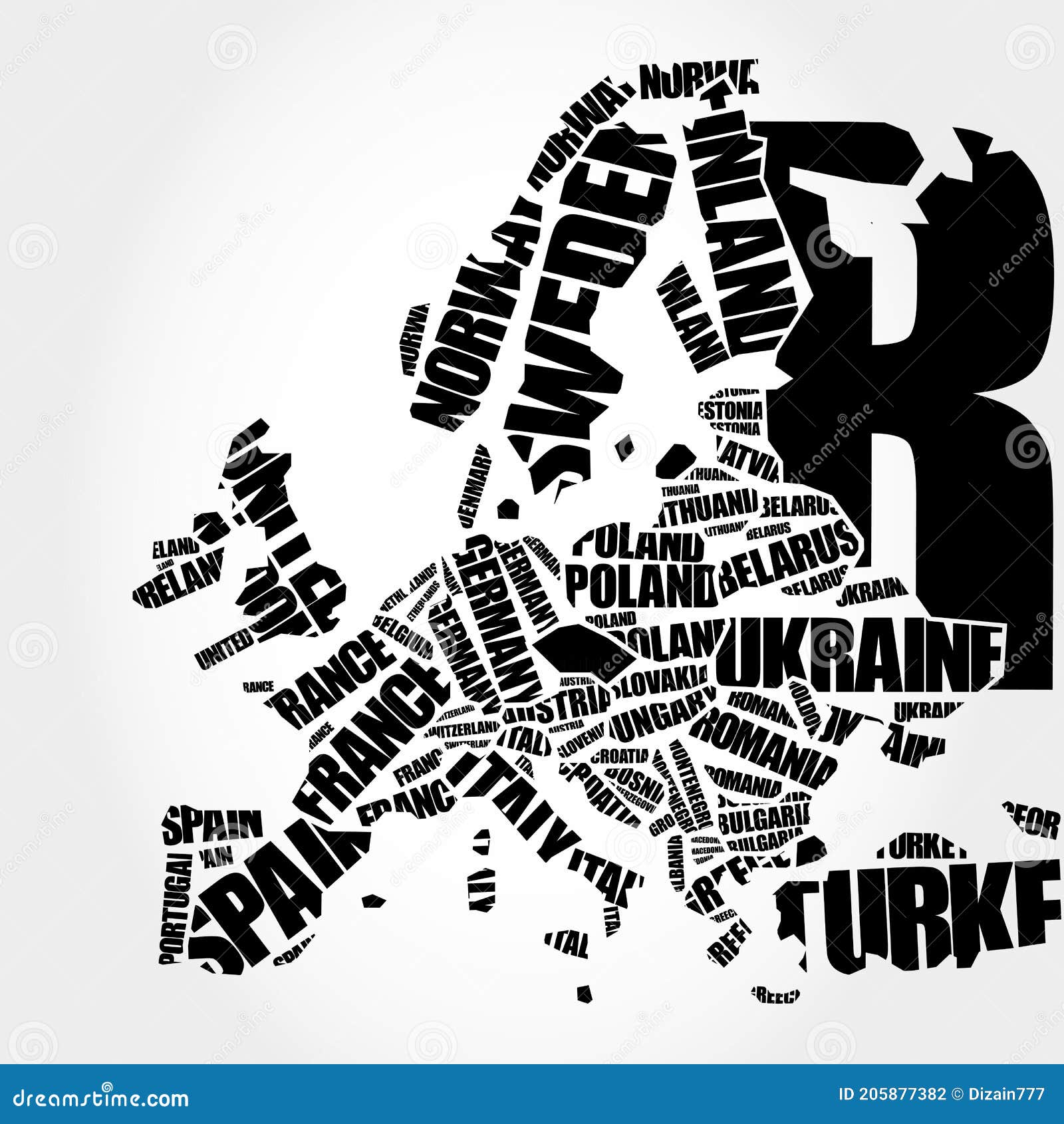 Europe Map in Typography Word Cloud Stock Illustration - Illustration ...