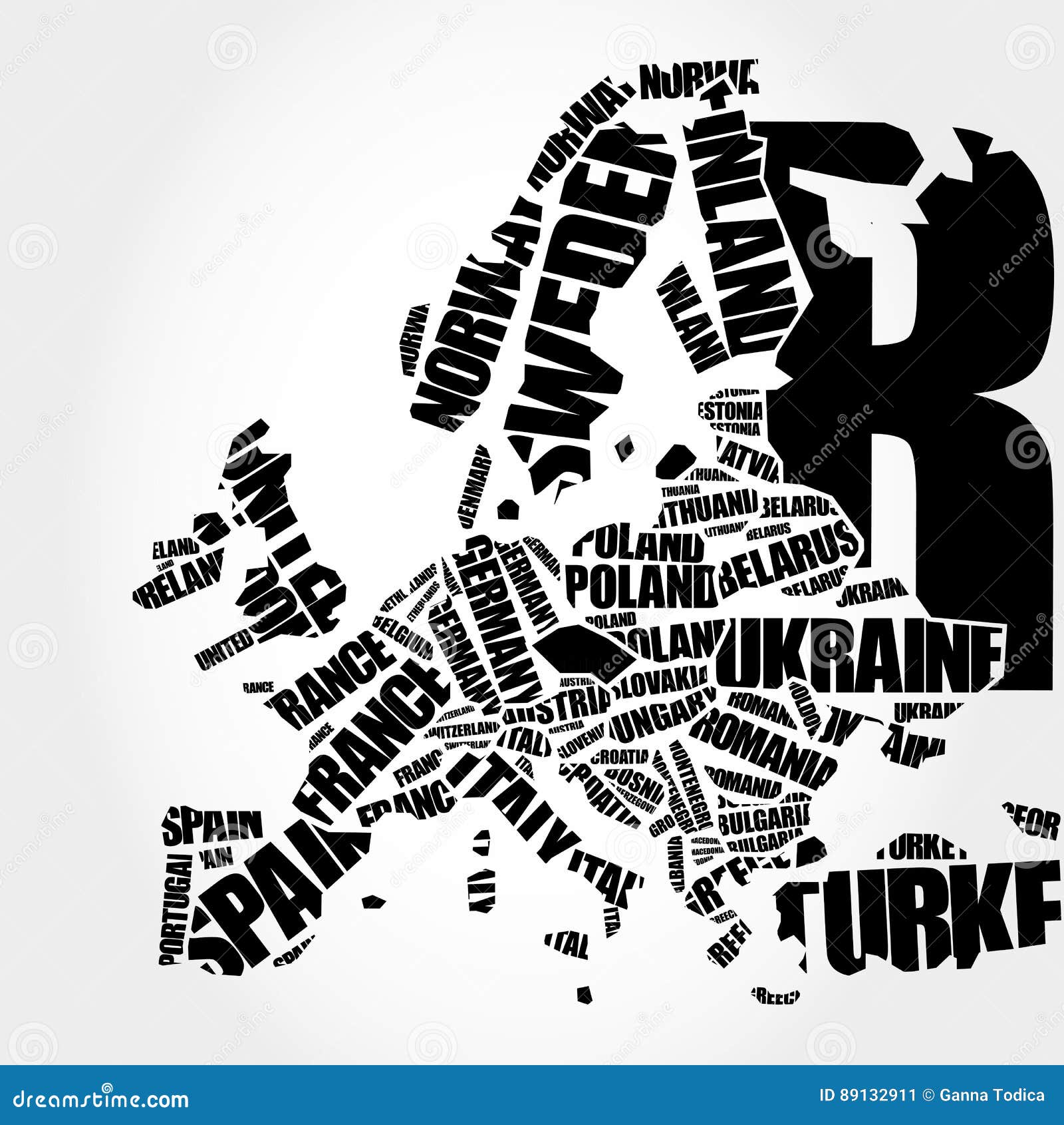 Europe Map in Typography Word Cloud Stock Illustration - Illustration ...