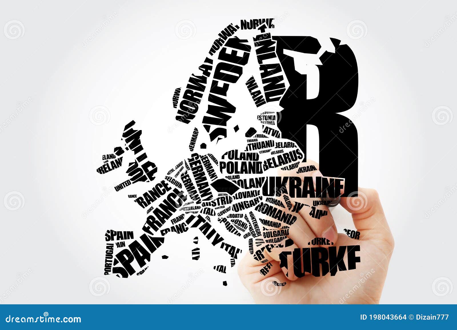 Europe Map in Typography Word Cloud Concept with Marker Stock ...