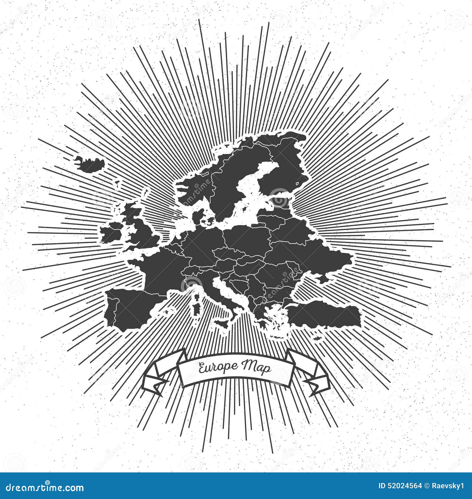 Europe Map with Vintage Style Star Burst, Retro Stock Vector ...