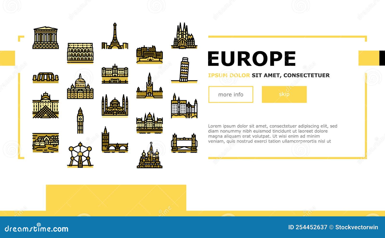 Europe Monument Construction Landing Header Vector Stock Vector ...