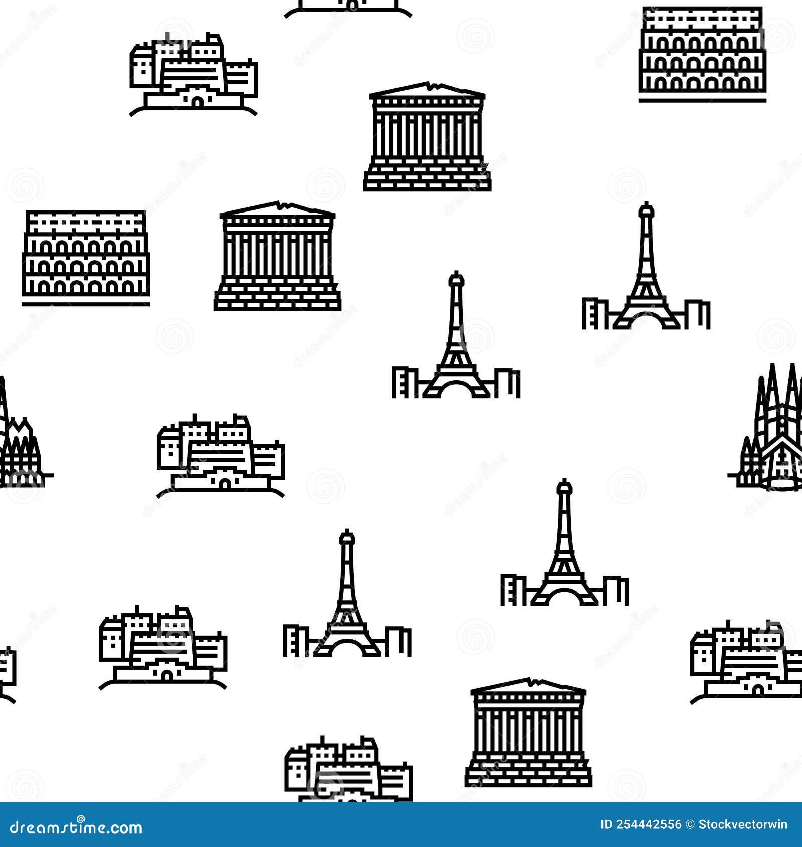 Europe Monument Construction Vector Seamless Pattern Stock Vector ...