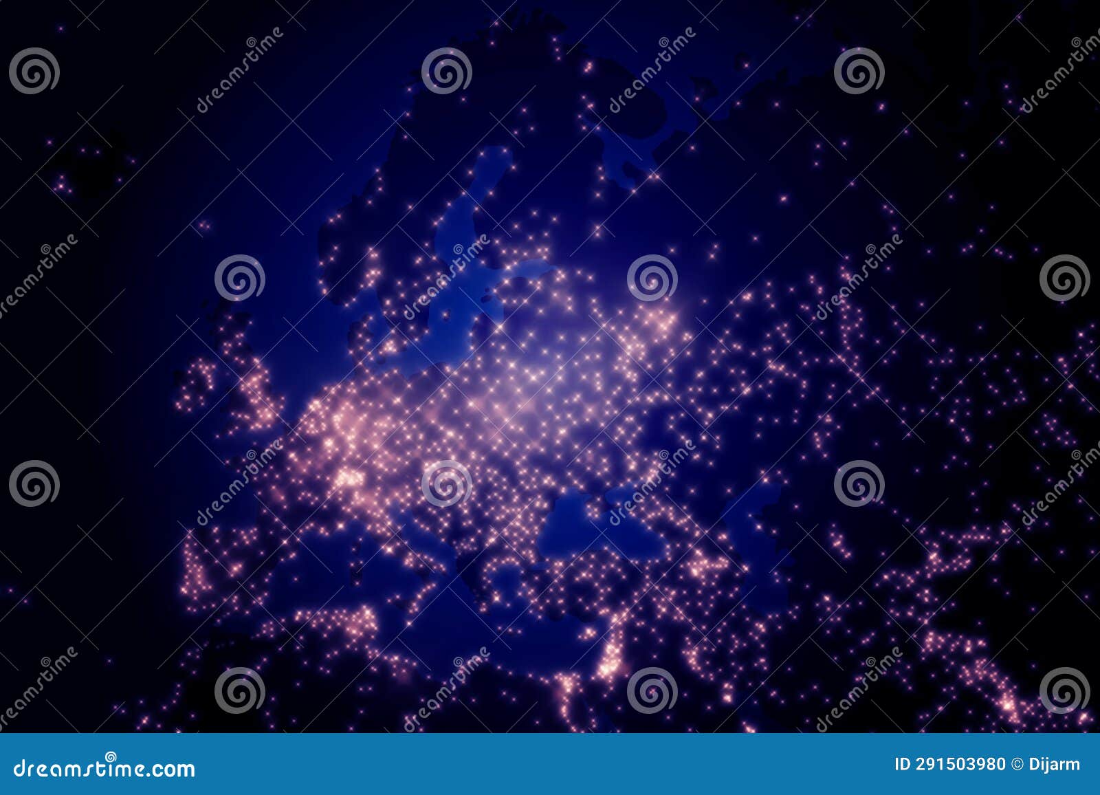 Europe Night Map. Illustration of Cities Lights from Space at Night ...