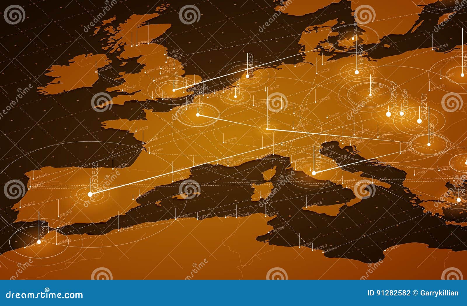 Europe Orange Map Big Data Visualization. Futuristic Map Infographic ...