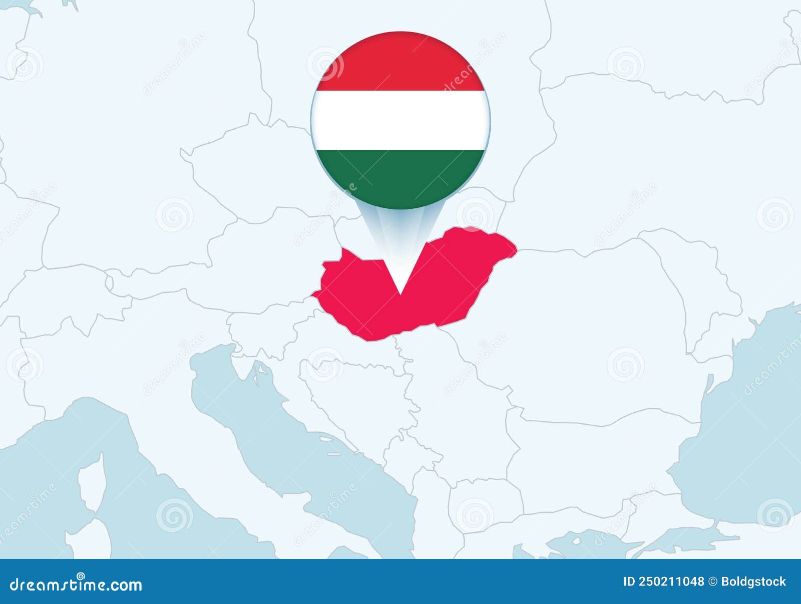 Europe with Selected Hungary Map and Hungary Flag Icon Stock Vector ...