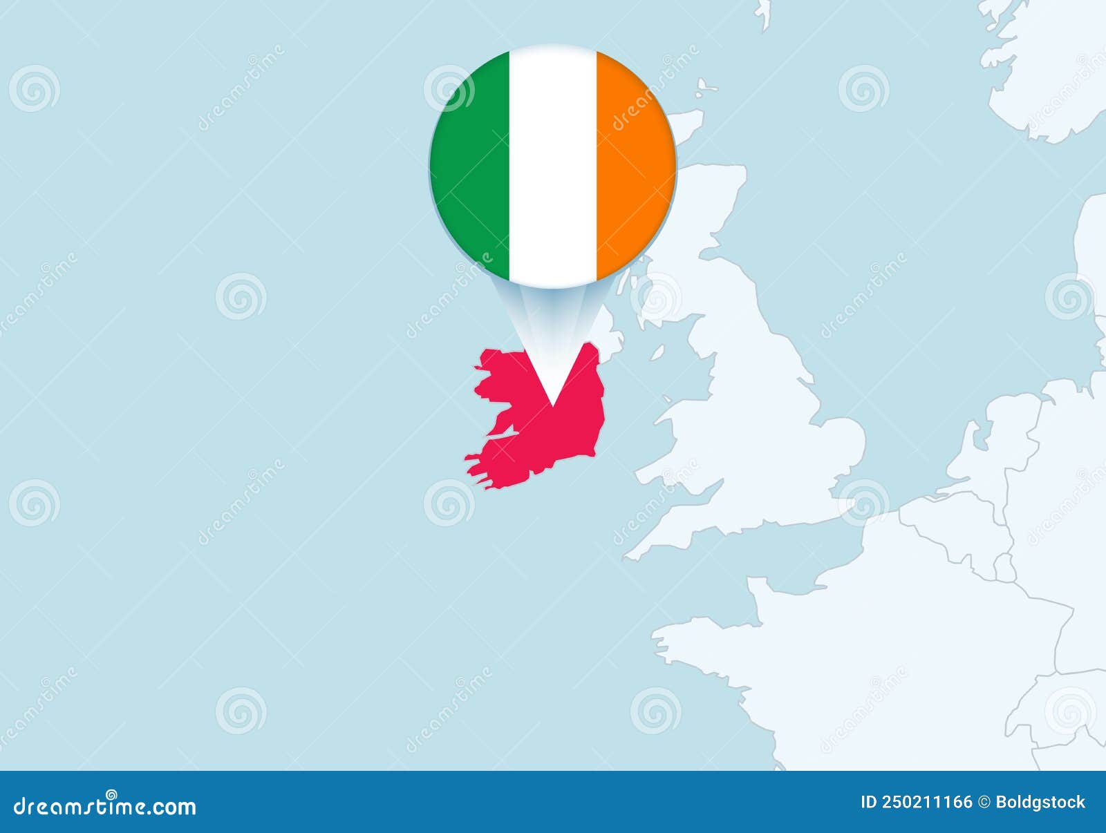 Europe with Selected Ireland Map and Ireland Flag Icon Stock Vector ...