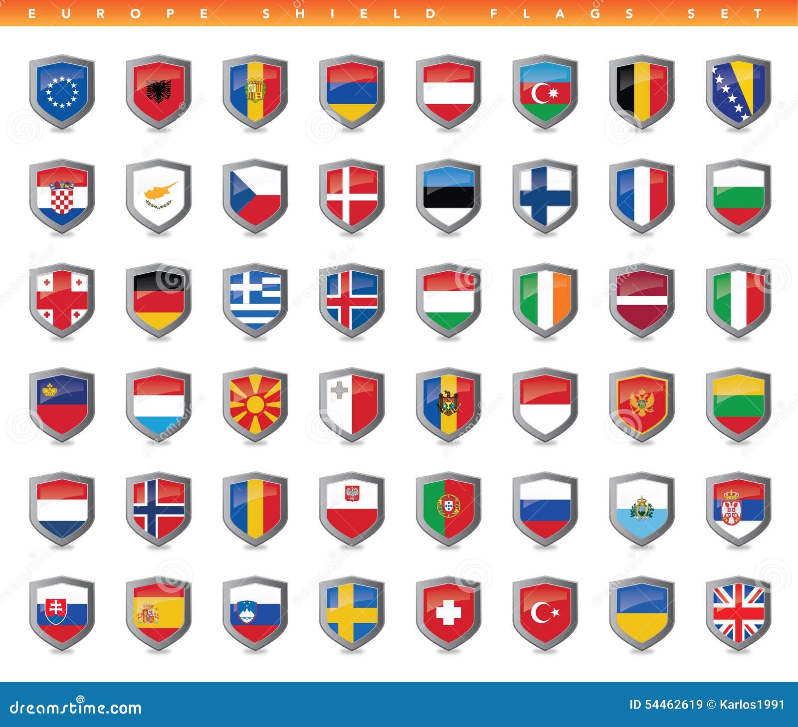 Europe Shield Flags Set stock illustration. Illustration of detailed ...