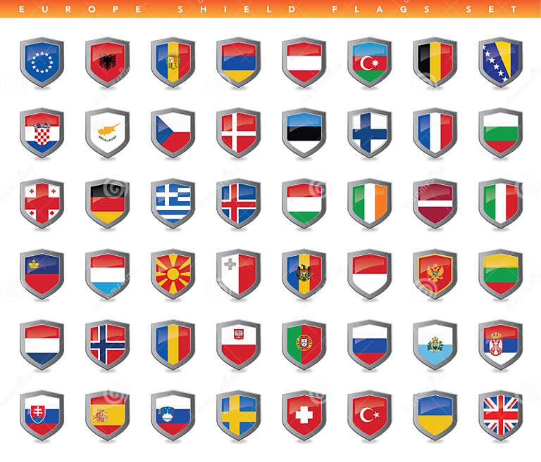 Europe Shield Flags Set stock illustration. Illustration of detailed ...