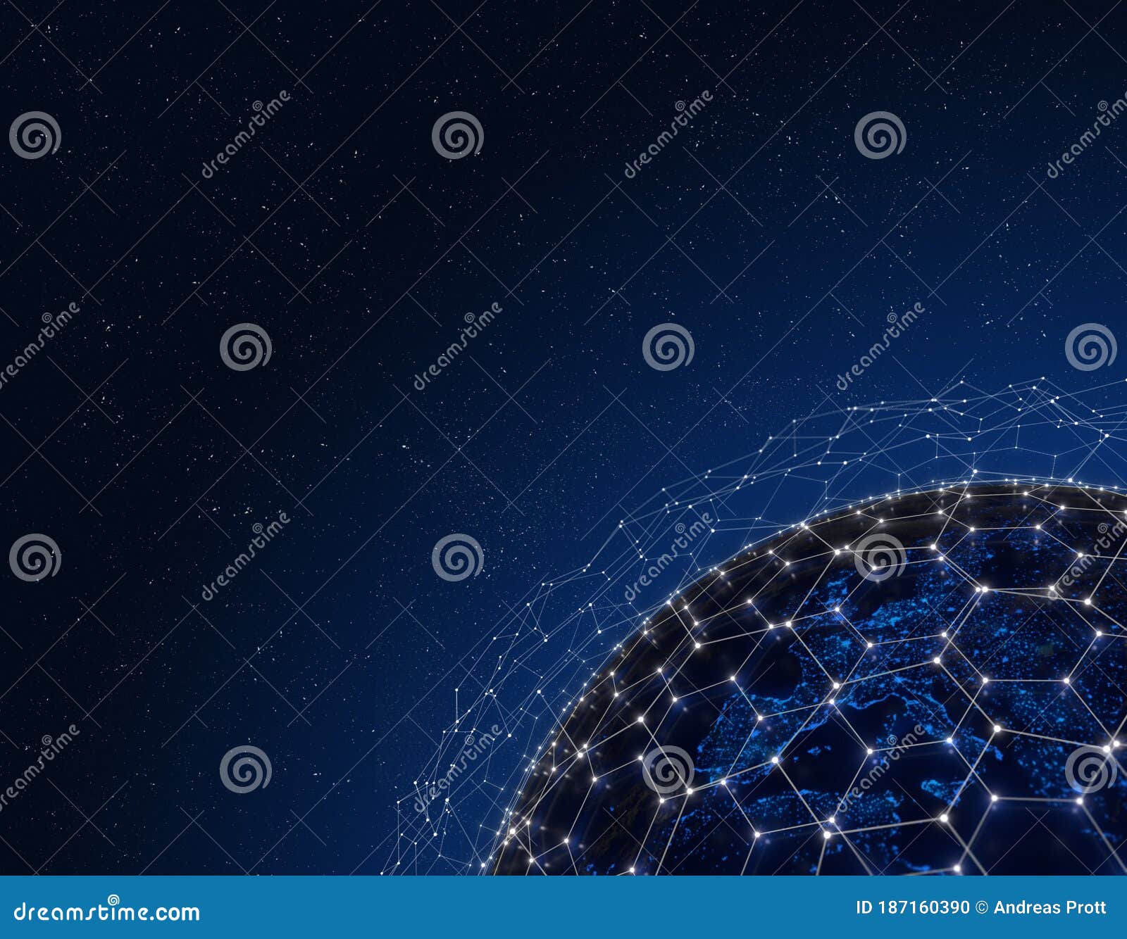 Europe from Space with a Communications Grid Overlay Stock Illustration ...
