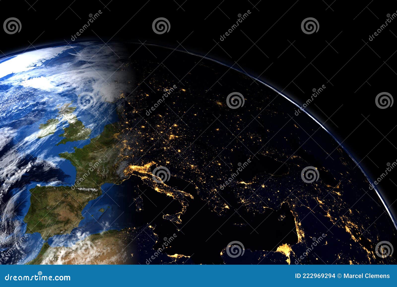 Europe from space at night stock illustration. Illustration of ...