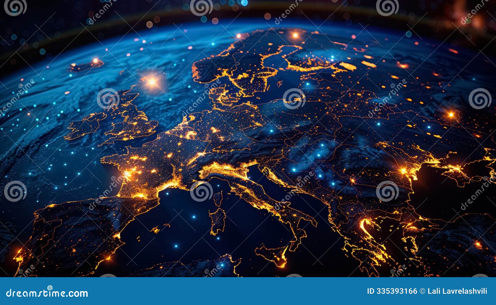 Europe from space at night stock illustration. Illustration of ...