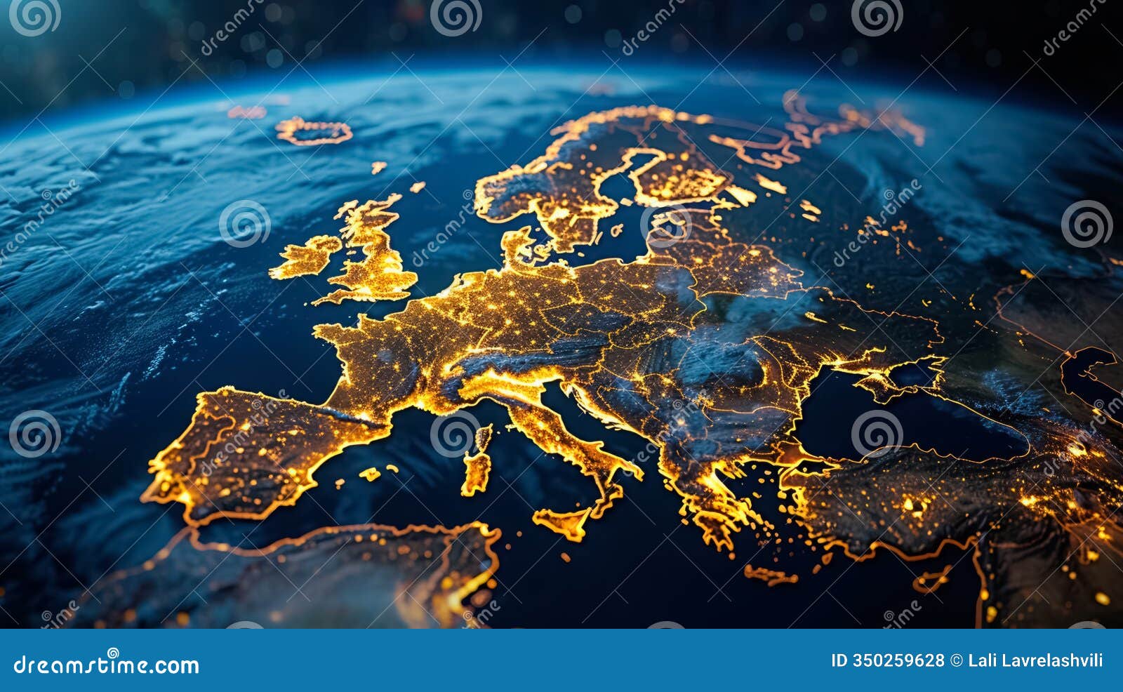 Europe from space at night stock illustration. Illustration of striped ...