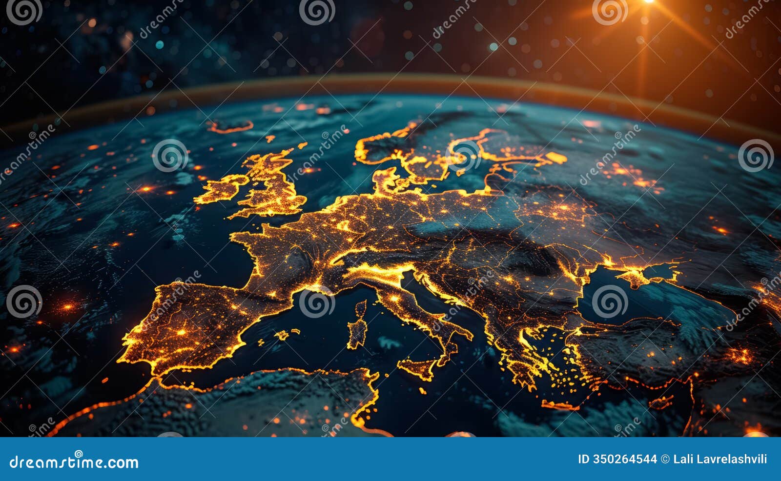 Europe from space at night stock illustration. Illustration of horizon ...