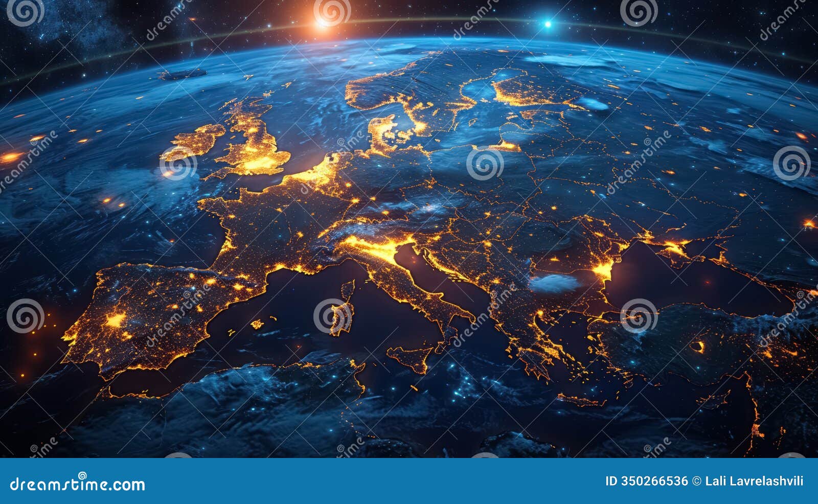 Europe from space at night stock illustration. Illustration of ...