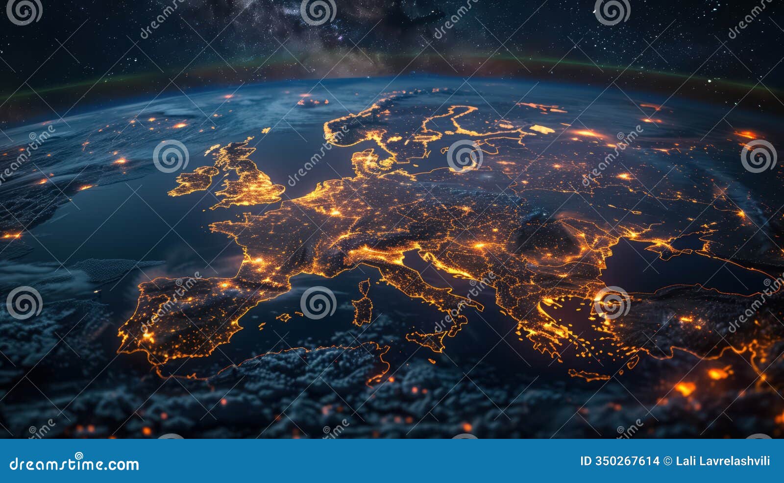 Europe from space at night stock illustration. Illustration of universe ...