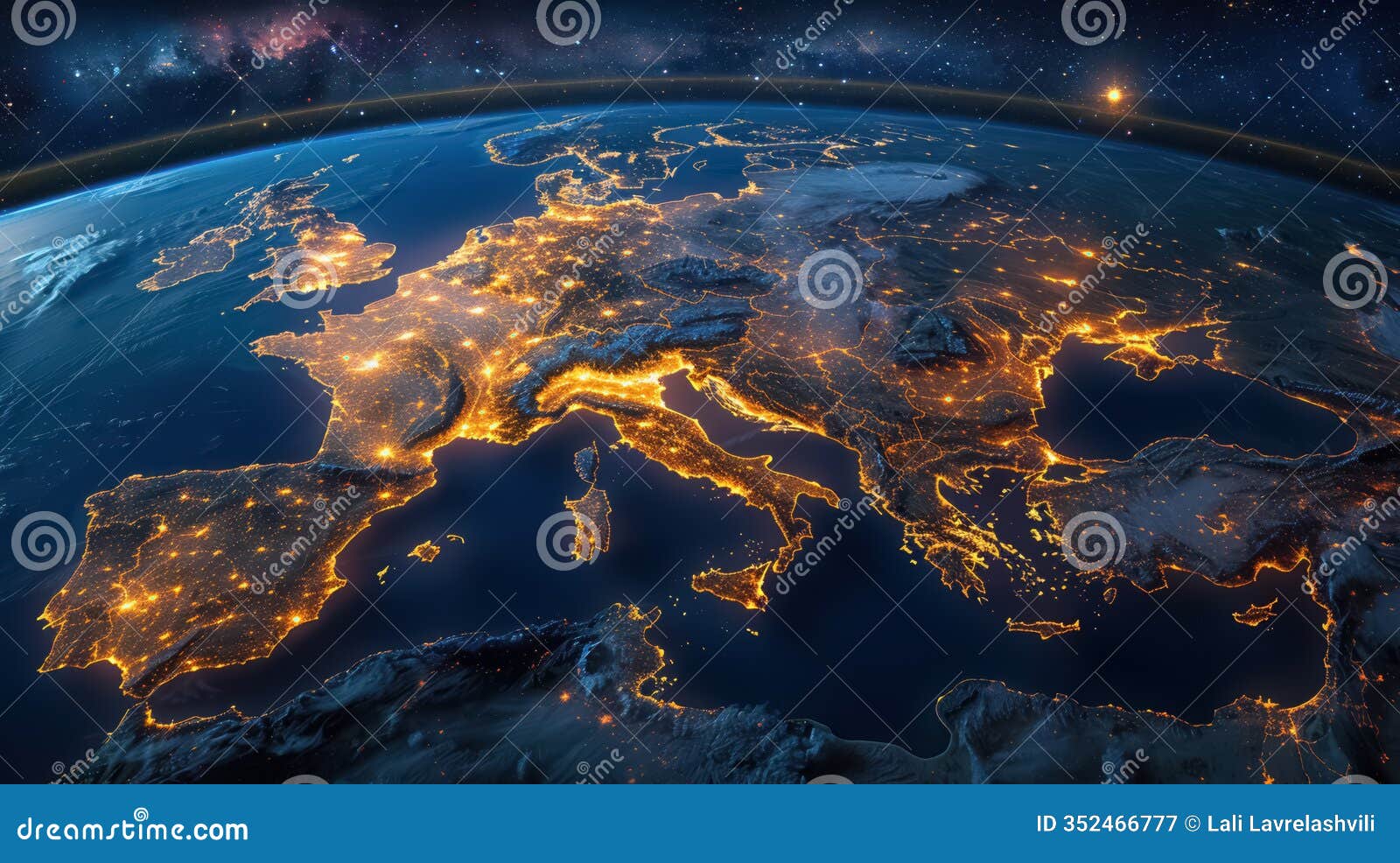 Europe from space at night stock illustration. Illustration of ...
