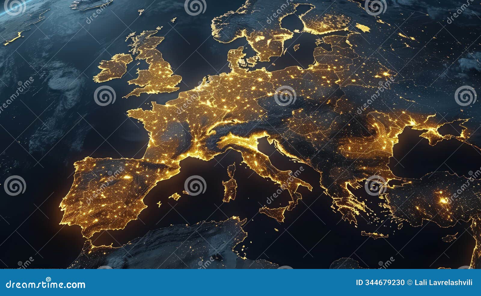 Europe from space at night stock illustration. Illustration of ...
