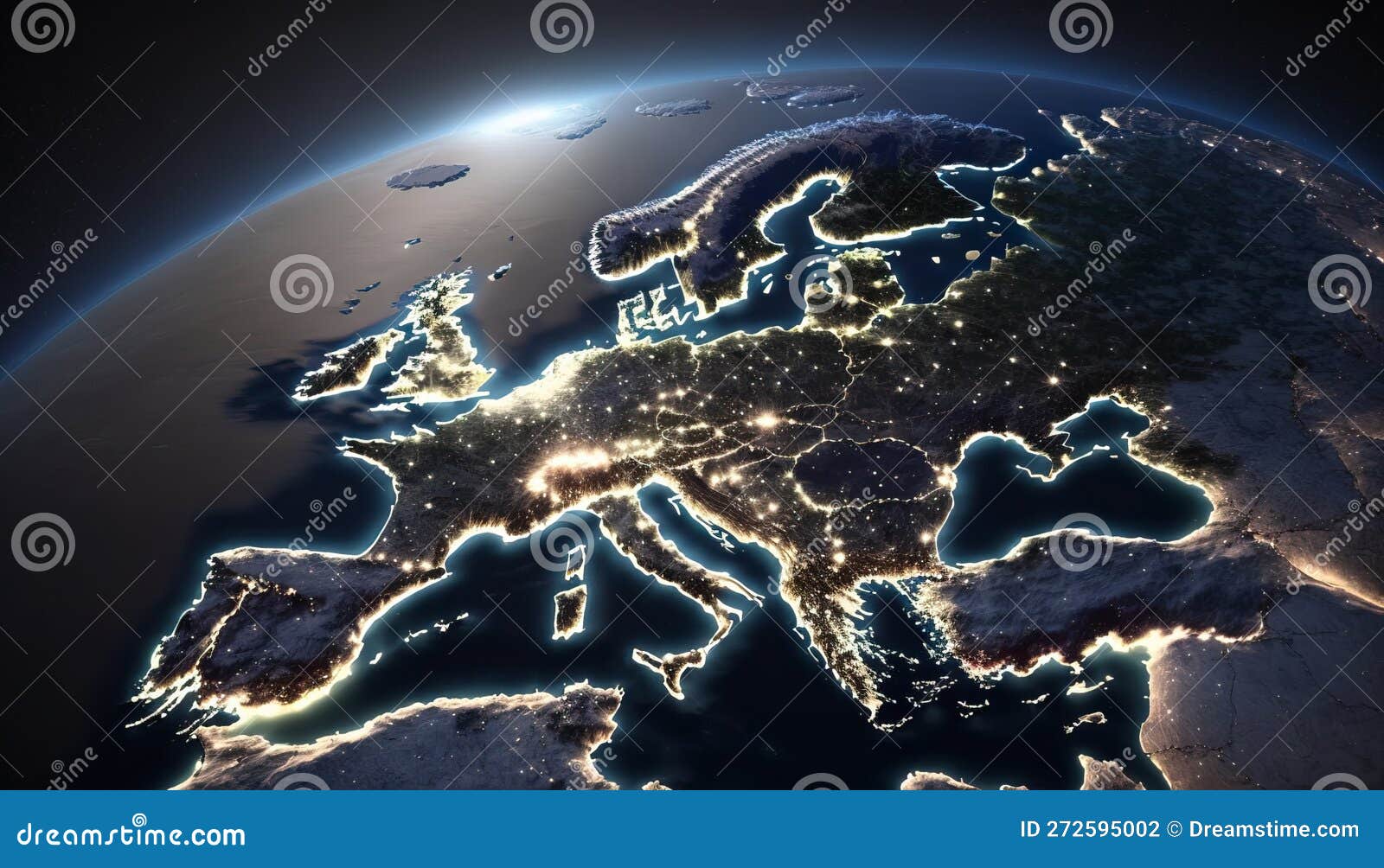 Europe from Space at Night. Generative AI Stock Illustration ...