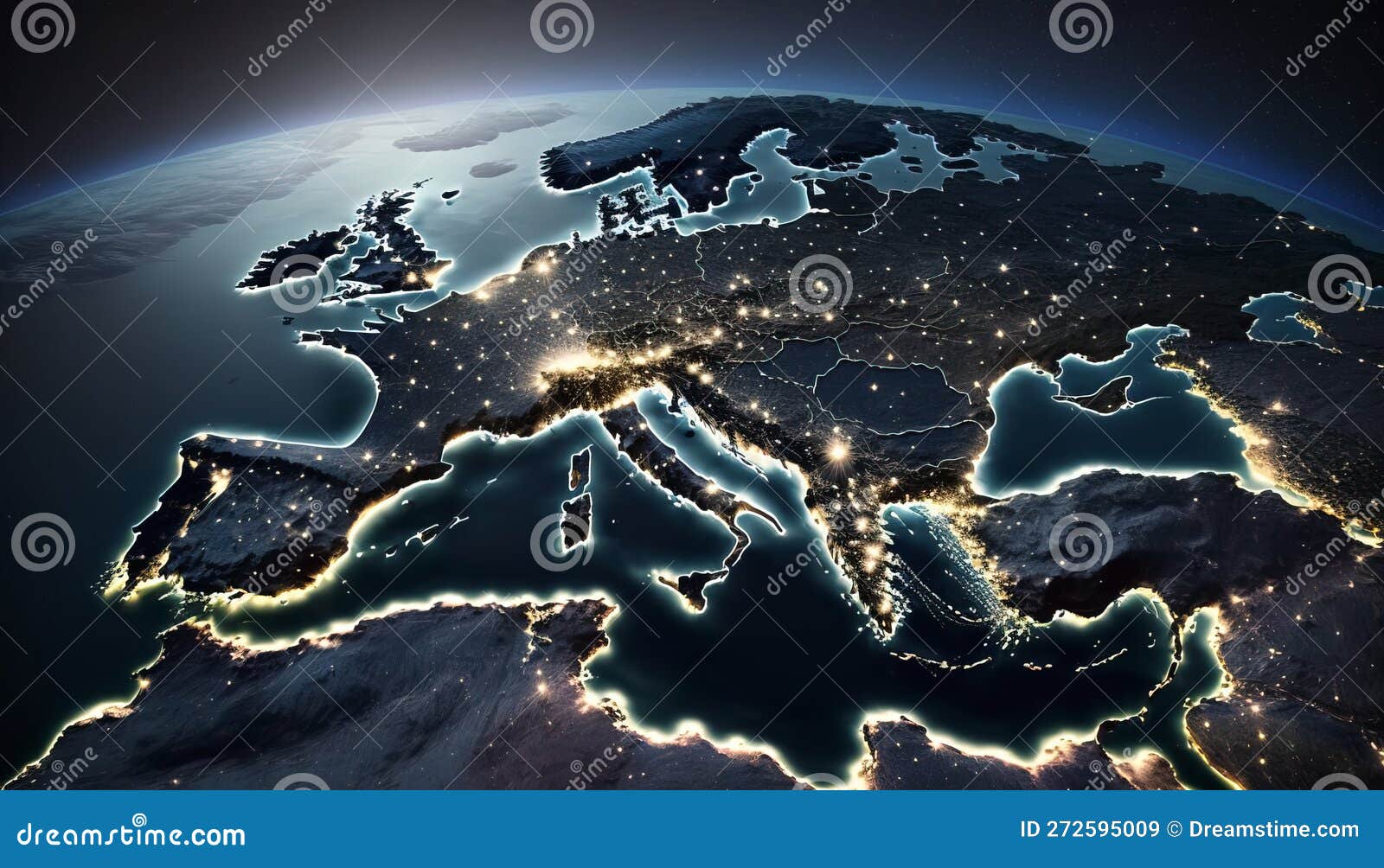 Europe from Space at Night. Generative AI Stock Illustration ...