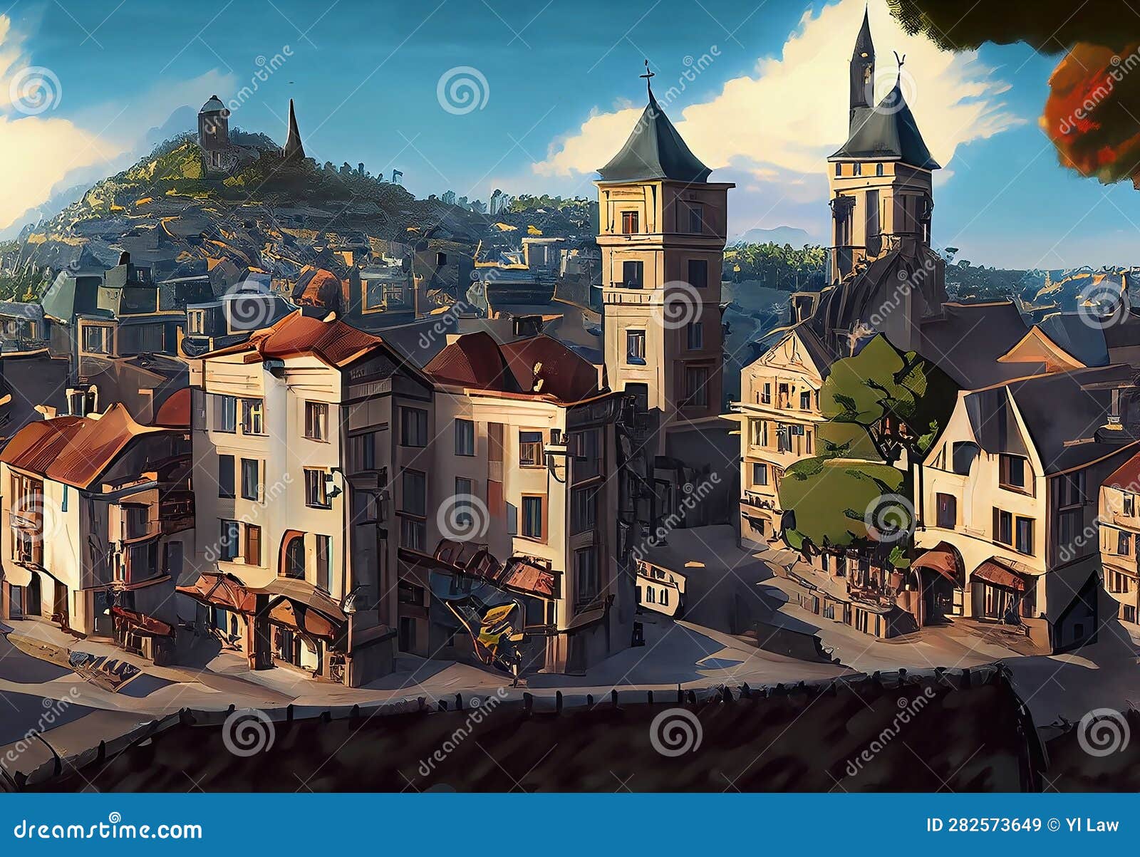 Europe Town Illustrators Style Sharp Rendered Editorial Stock Image ...