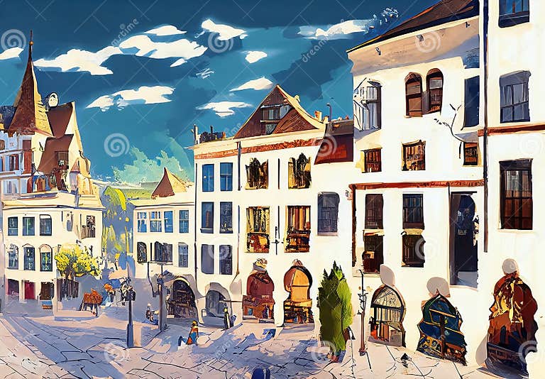 Europe Town Illustrators Style Sharp Rendered Stock Illustration ...