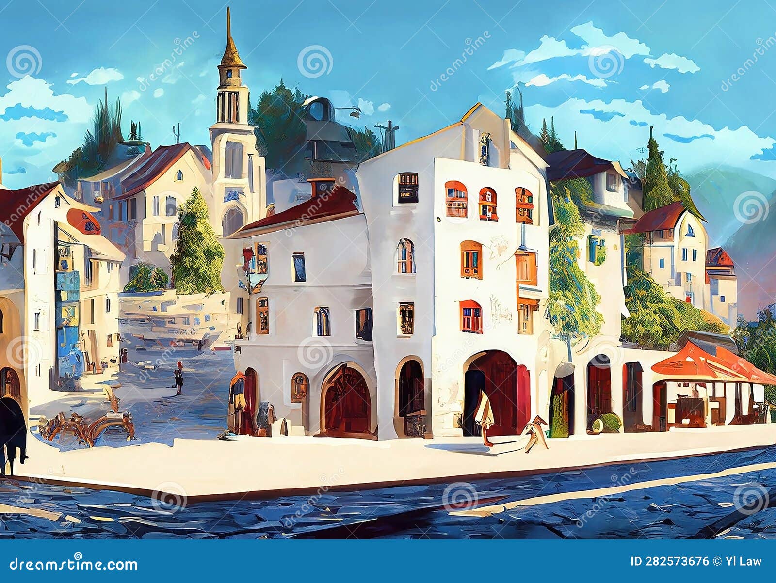 Europe Town Illustrators Style Sharp Rendered Stock Illustration ...