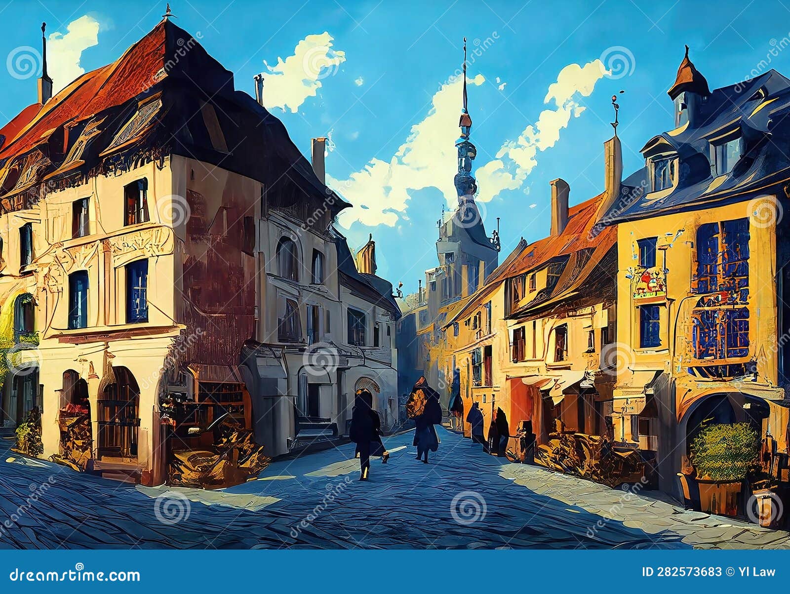 Europe Town Illustrators Style Sharp Rendered Stock Illustration ...