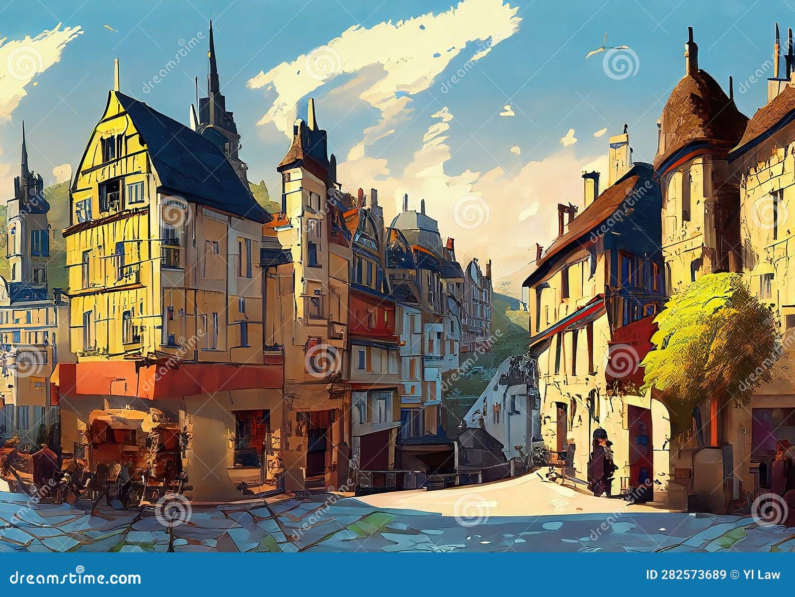 Europe Town Illustrators Style Sharp Rendered Stock Illustration ...
